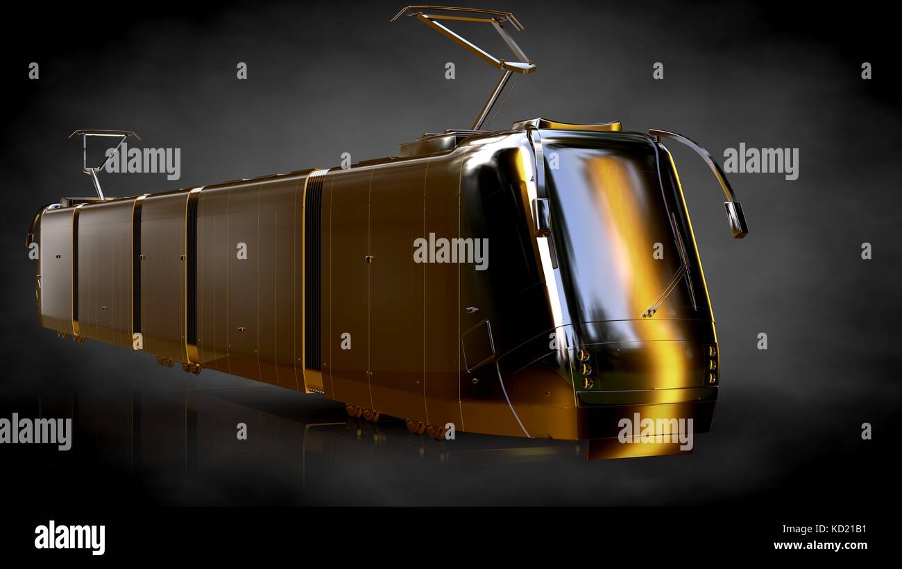 3d rendering of a golden train on a dark background Stock Photo - Alamy