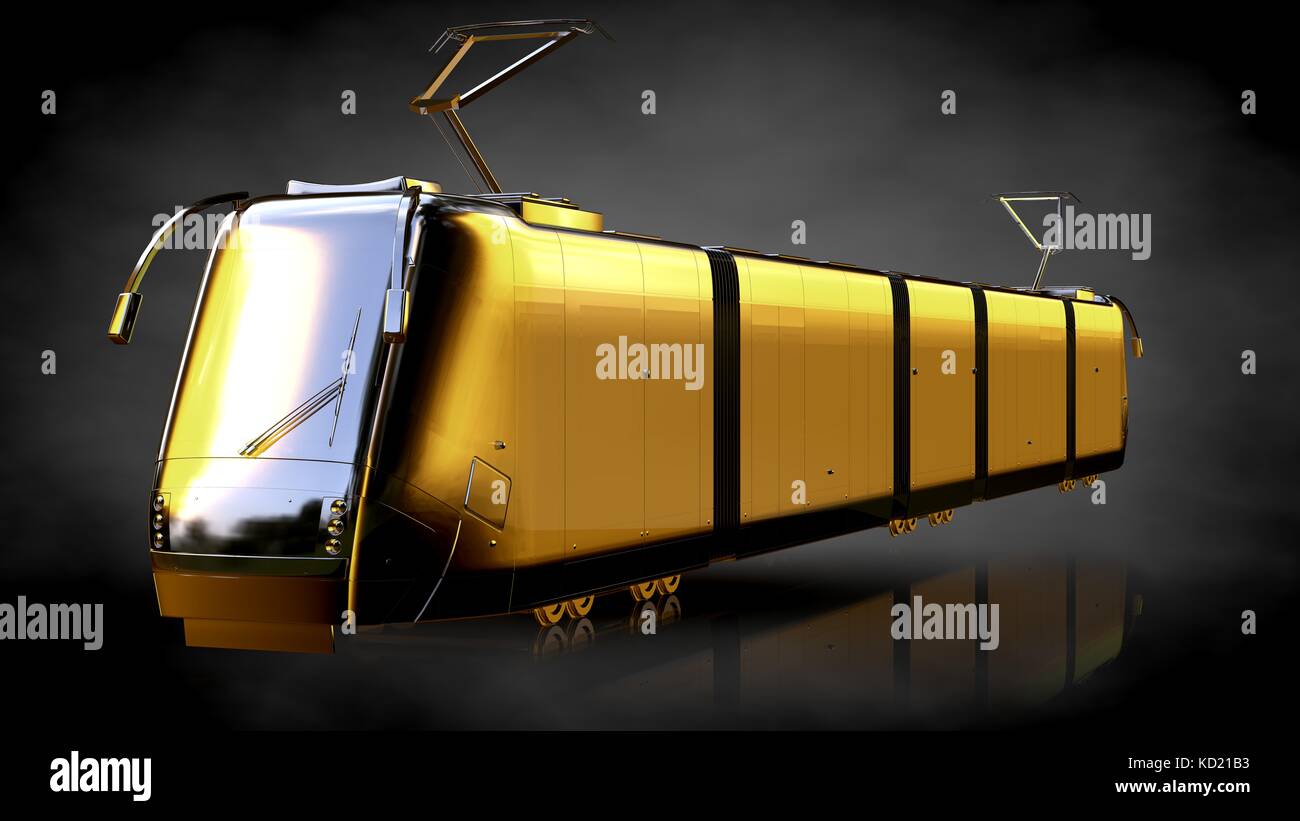 3d rendering of a golden train on a dark background Stock Photo - Alamy