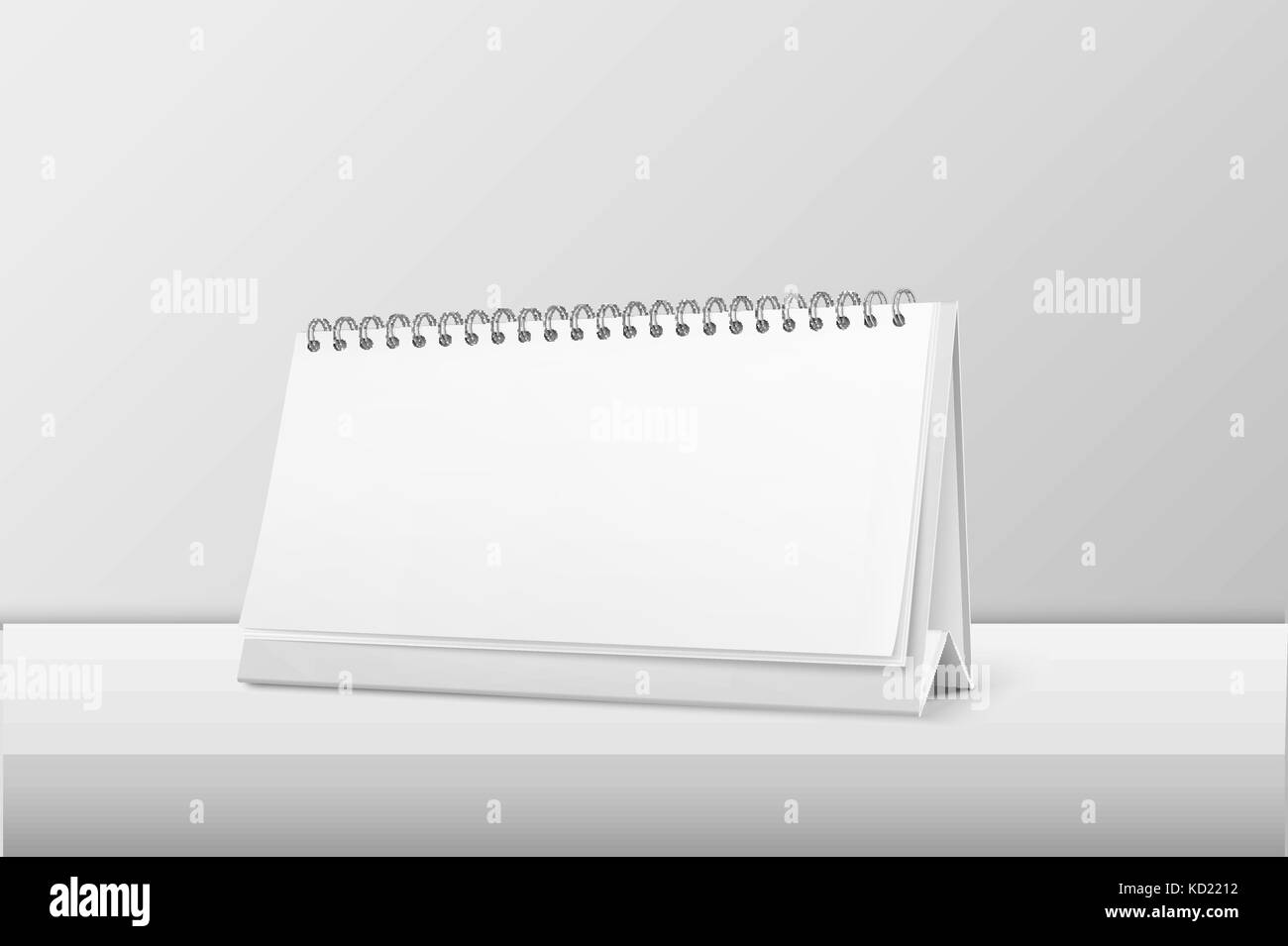 Vector realistic horizontal blank spiral calendar closeup standing on ...