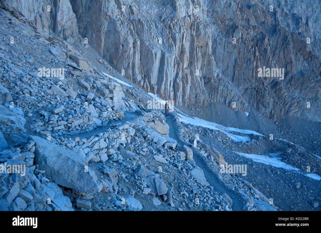 A hiker travels on the switchbacks of the Mount Whitney Trail the ...
