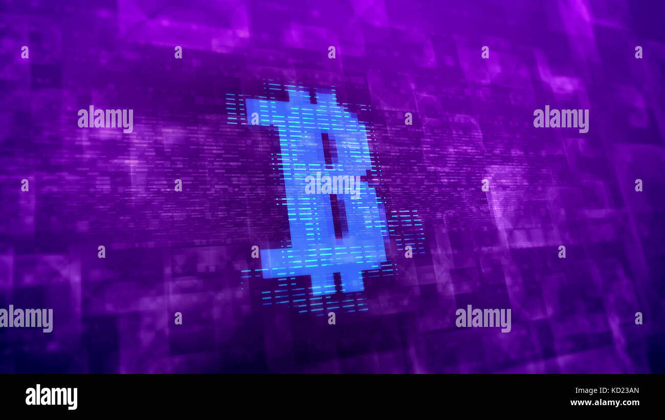 Impressive 3d illustration of a blue bitcoin sign put in the center of ...