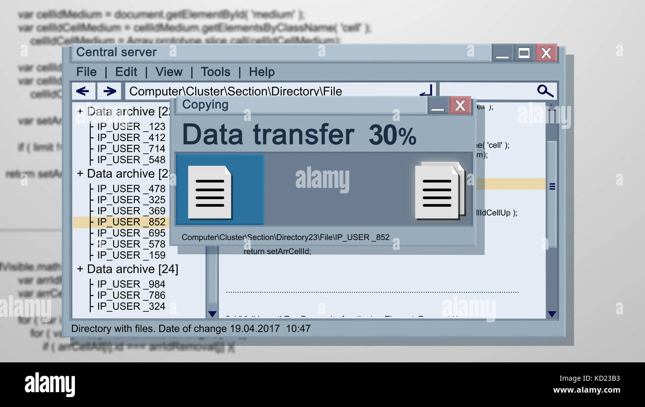Unusual 3d illustration of an abstract windows data transfer operation ...