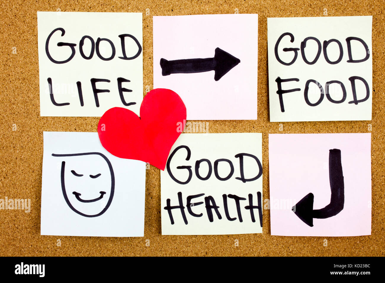 healthy lifestyle concept - good food, health and life - reminder words ...