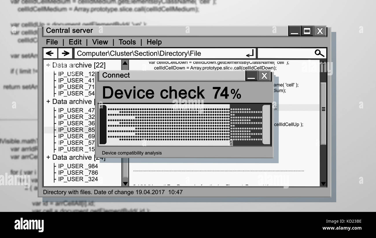 Black and white 3d illustration of an abstract device check ...