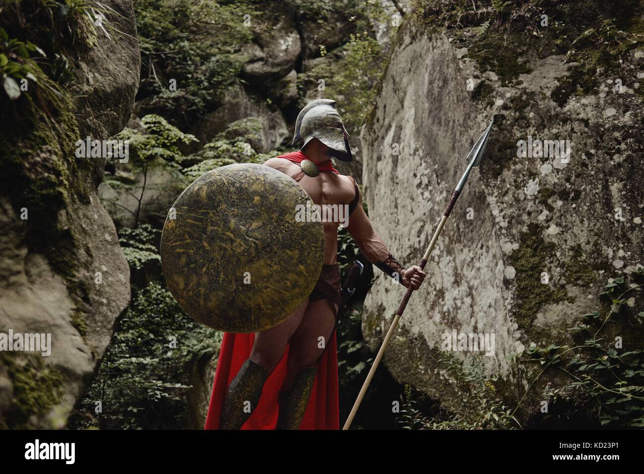 Victorious gladiator posing with weapon Stock Photo - Alamy