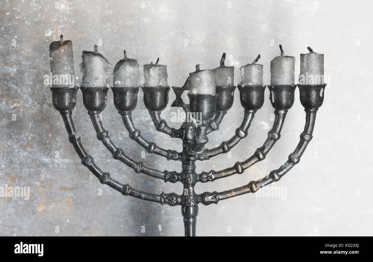 Jewish holiday Hanukkah and its famous nine-branched menorah - Vintage ...