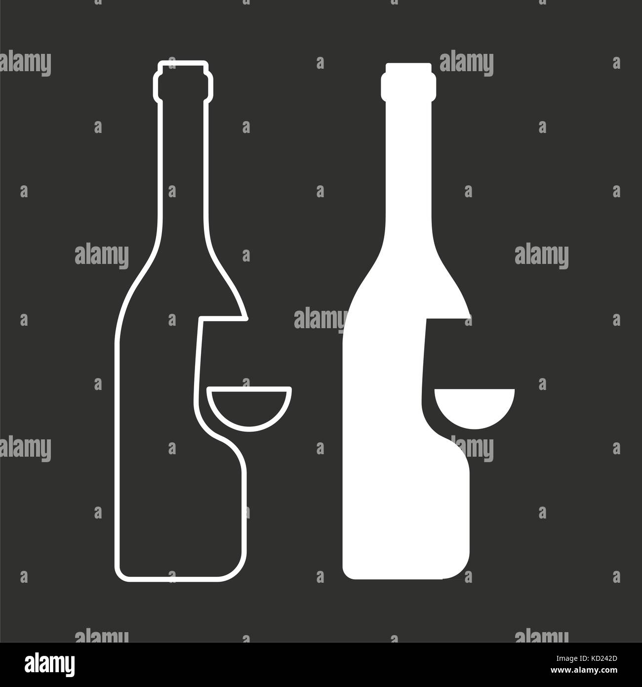 Wine sampling icon - bottle and glass silhouette Stock Vector Image ...