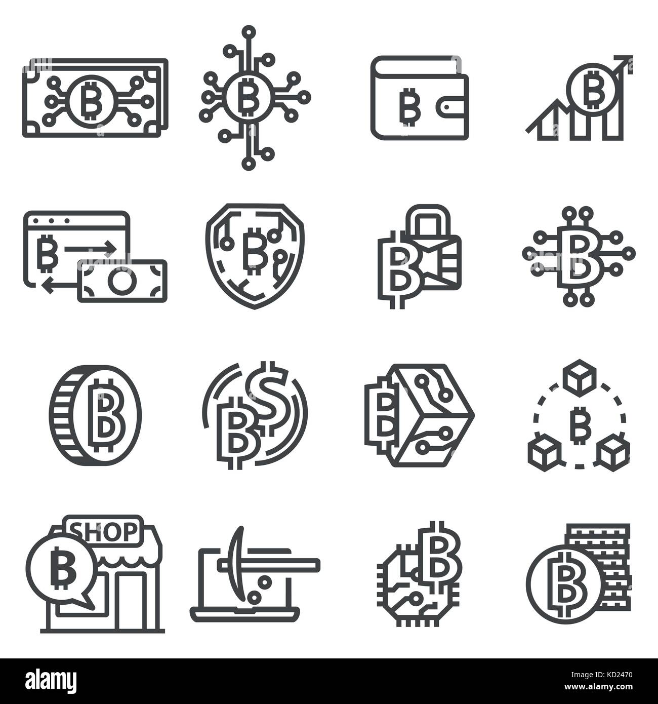Vector line Bitcoin icons set. Cryptocurrency symbols Stock Vector ...