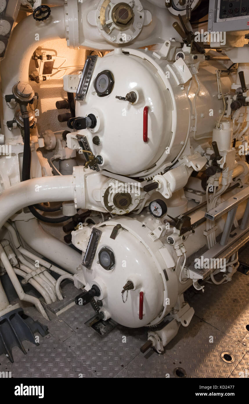 Control of torpedo tubes on a submarine - Selective focus Stock Photo ...