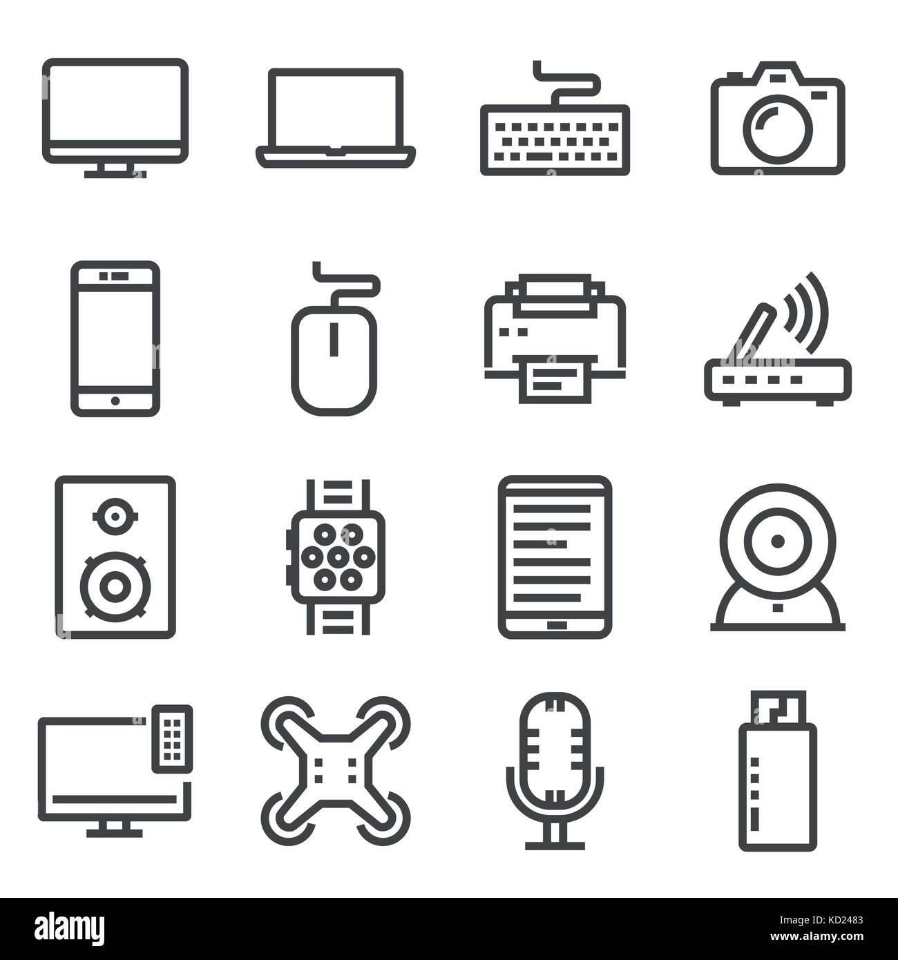 Vector line Electronic devices thin line icons Stock Vector Image & Art ...