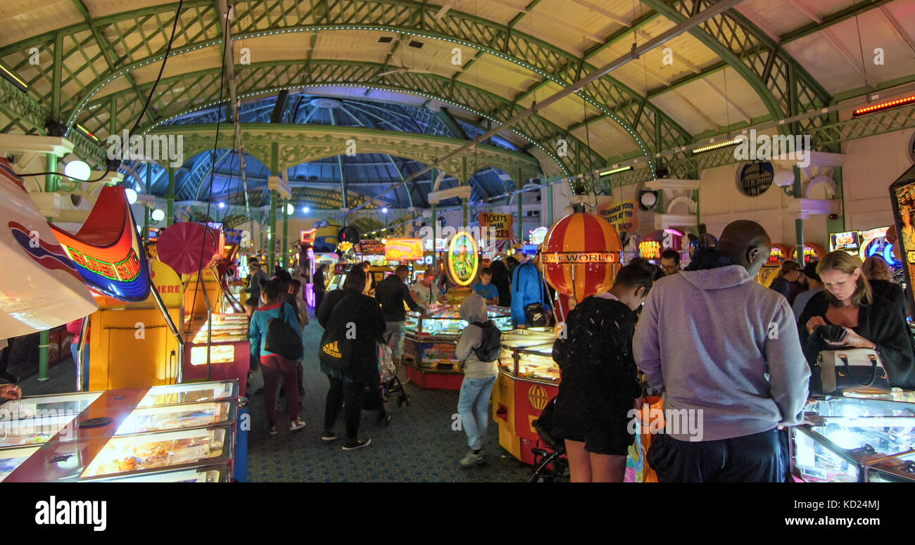 View of the interior of a Victorian old fashioned game arcade in ...