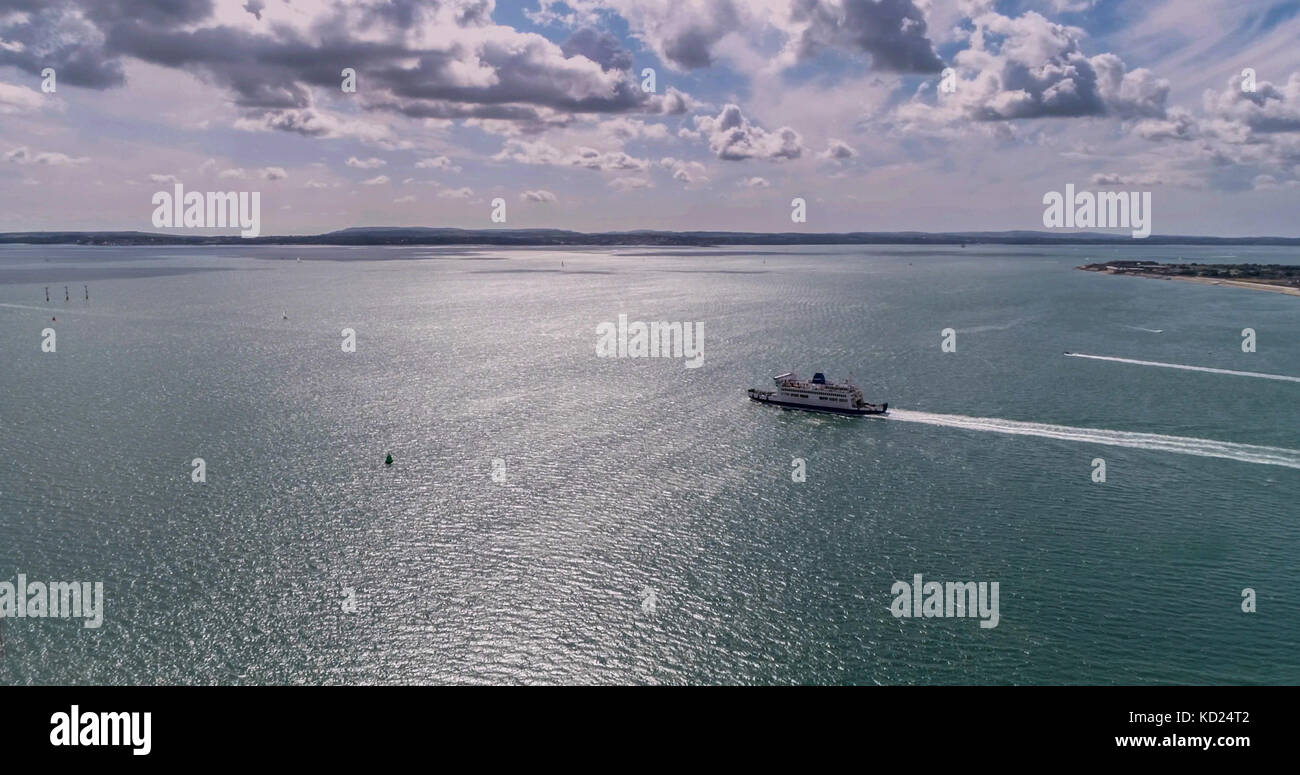 Aerial view of the Solent sea from Portsmouth to the Isle of Wight with ...
