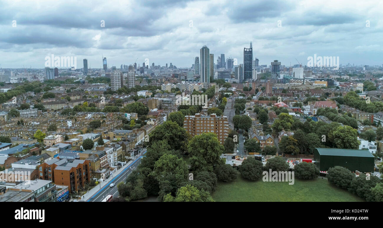 Aerial view of the skyline of the City of London from the South Stock ...
