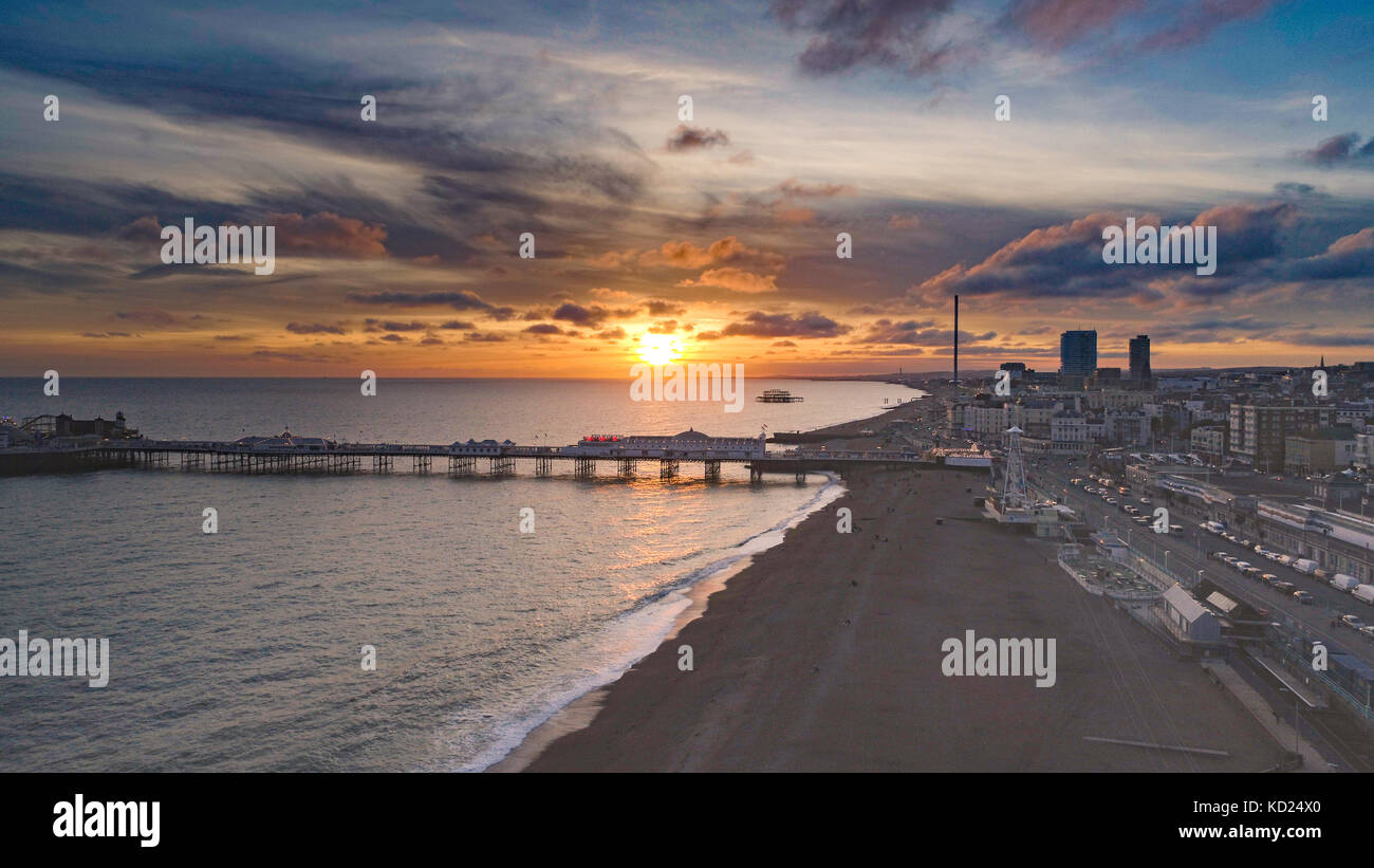 Aerial view of the seafront in Brighton at sunset Stock Photo - Alamy