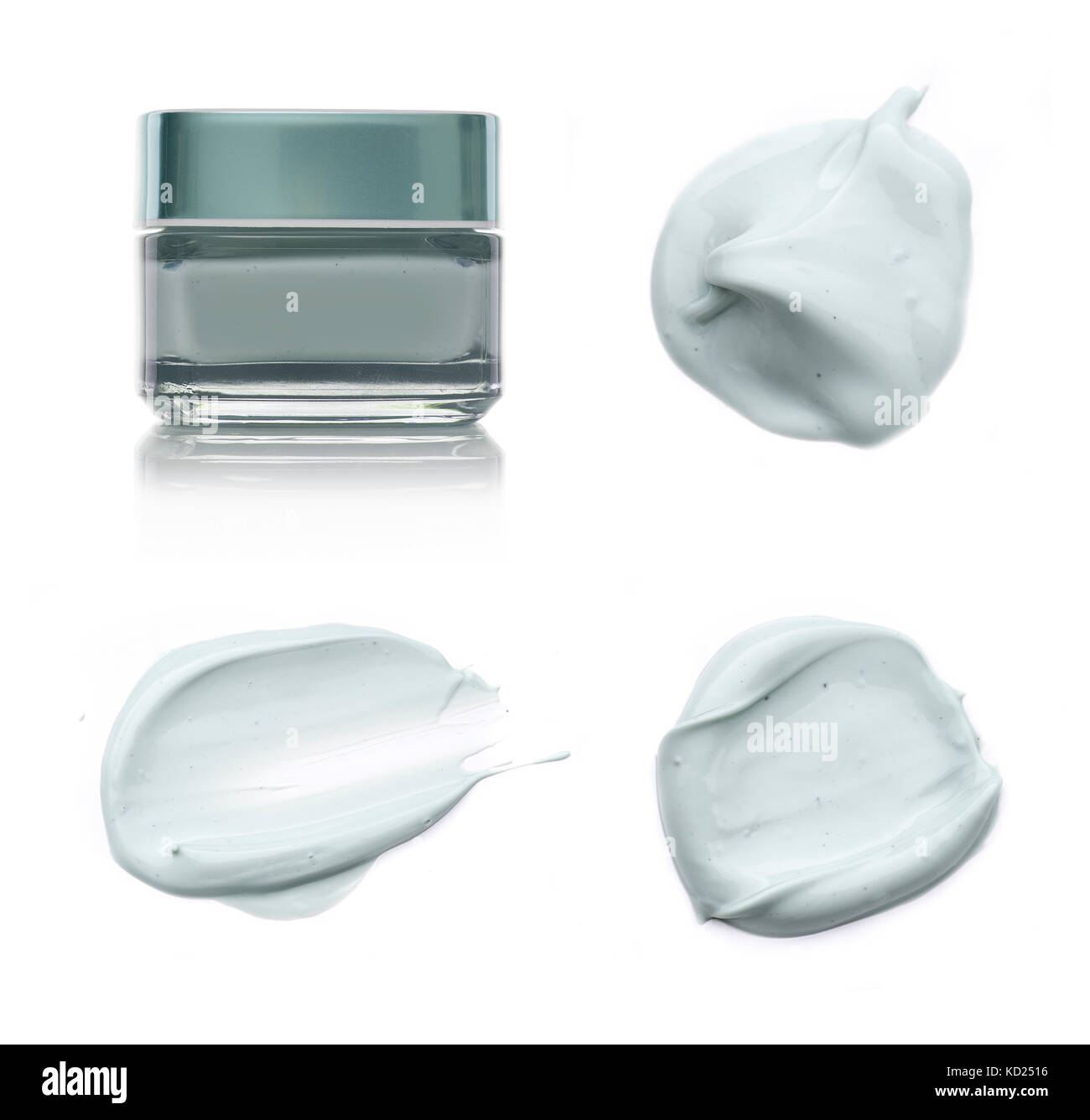 Cosmetic and beauty products in bottle with smear on a white background ...