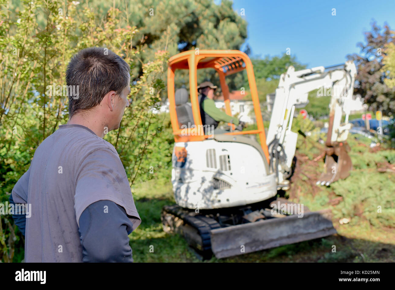 Man revamping a garden Stock Photo - Alamy