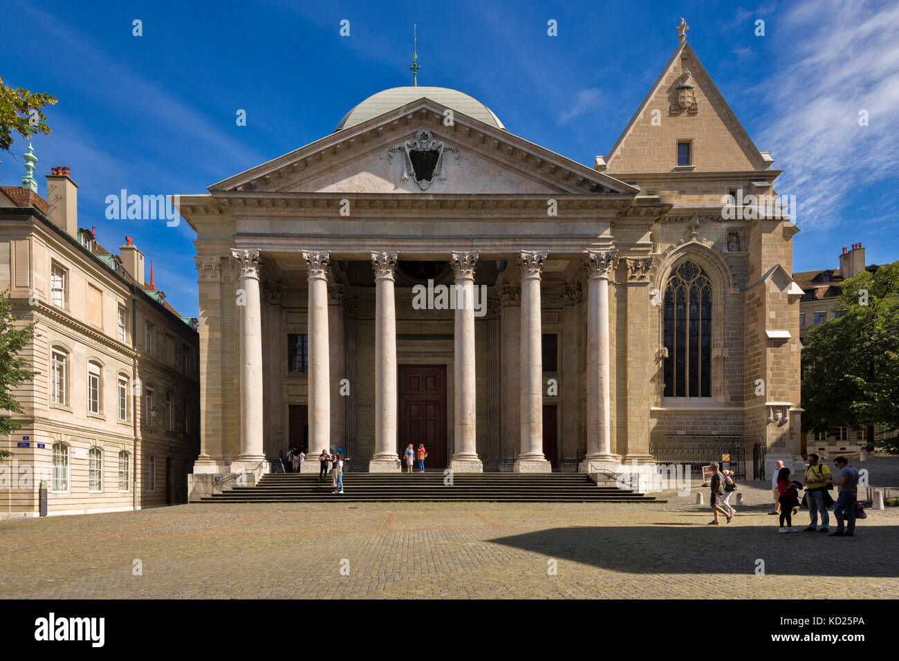 Switzerland Geneva entrance to the St. Pierre Cathedral, The Cathedral ...