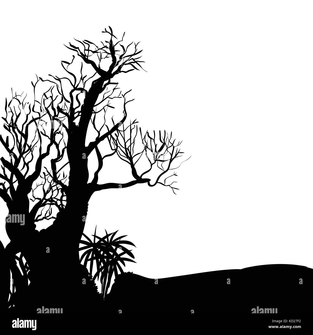 Hand drawing halloween tree, template for Halloween banner, isolated on ...