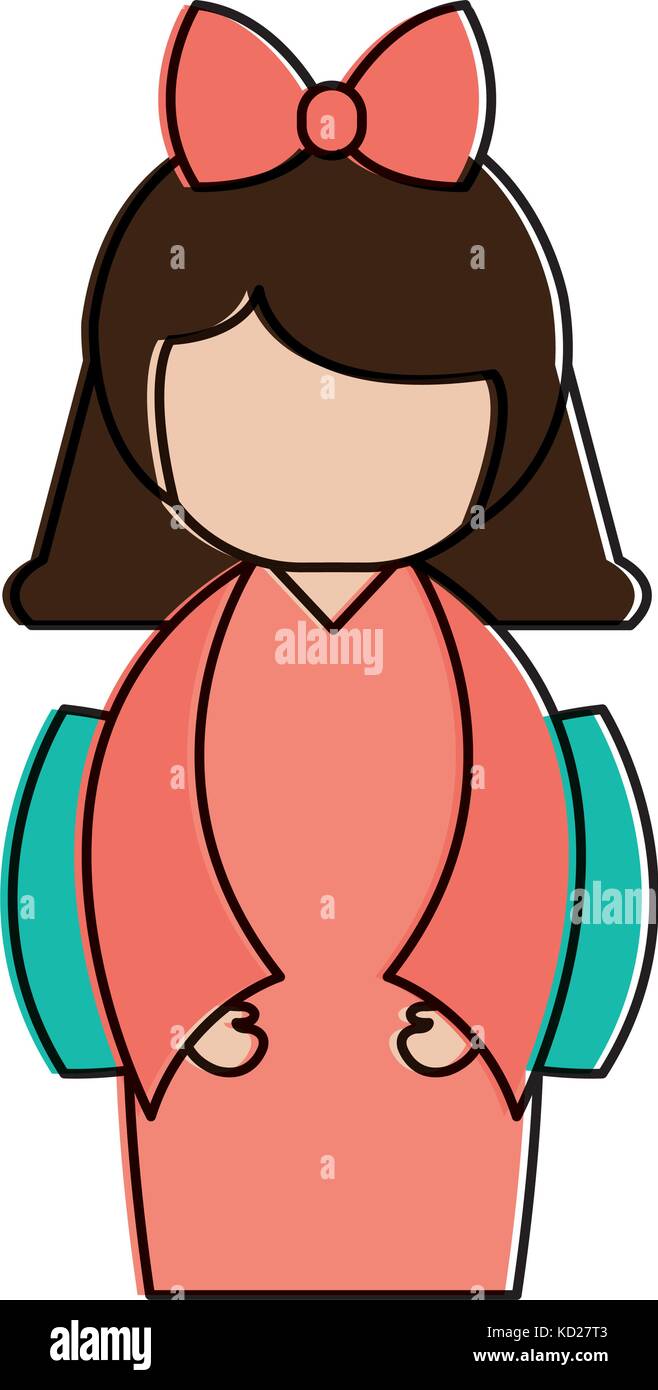 little japanese doll kawaii character vector illustration design Stock ...