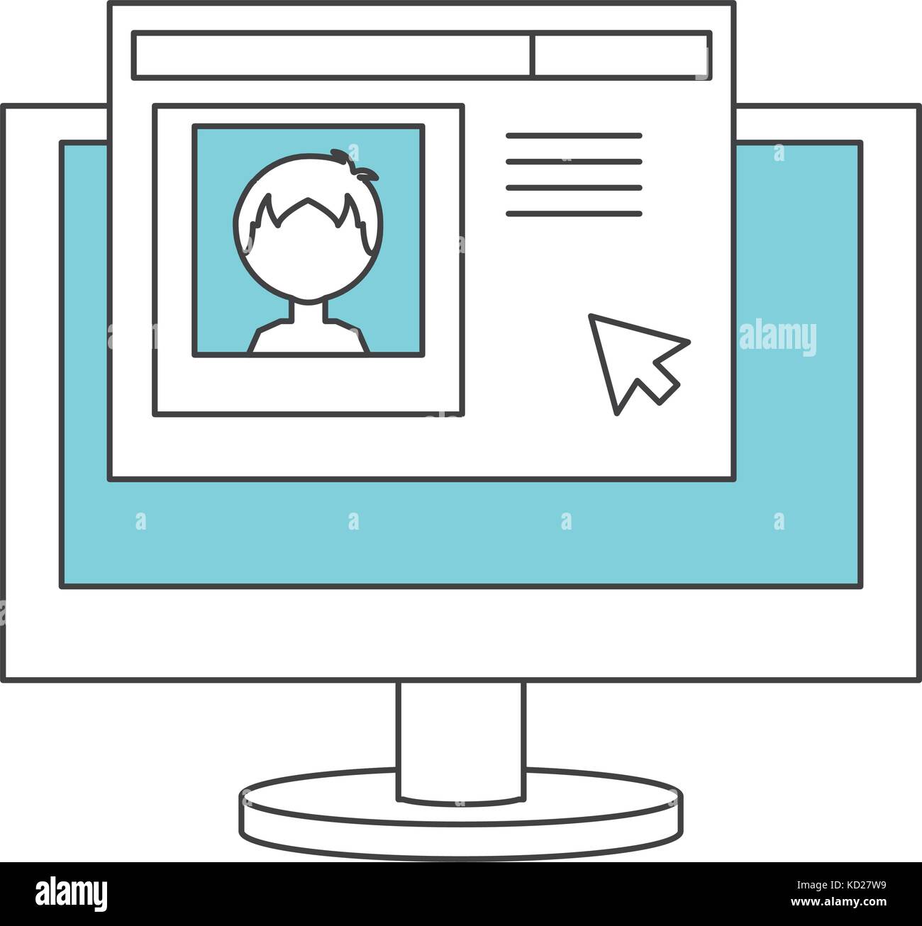 flat line colored screen with picture over white background vector ...