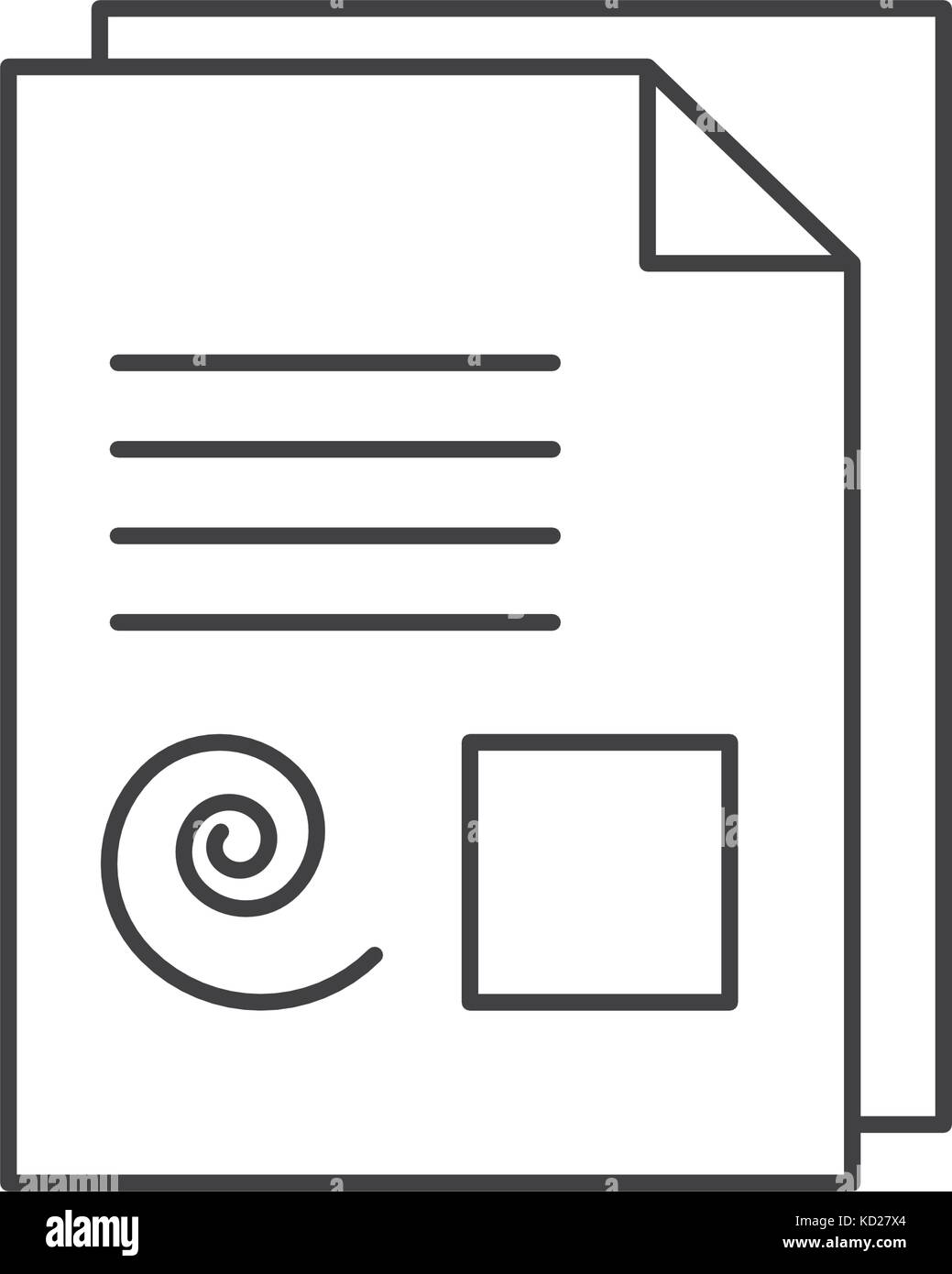 flat line uncolored document over white background vector illustration ...
