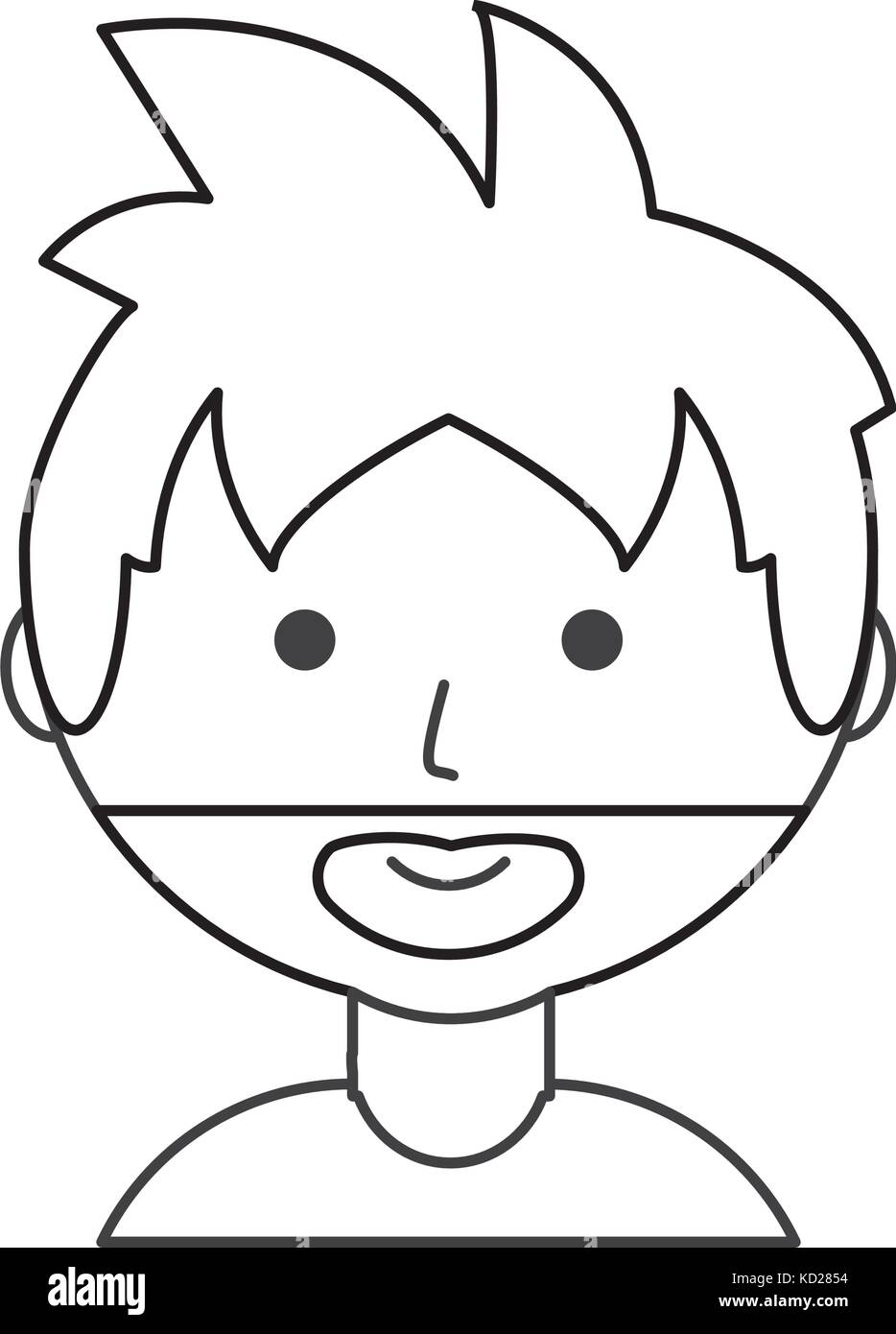 flat line uncolored young man face over white background vector ...