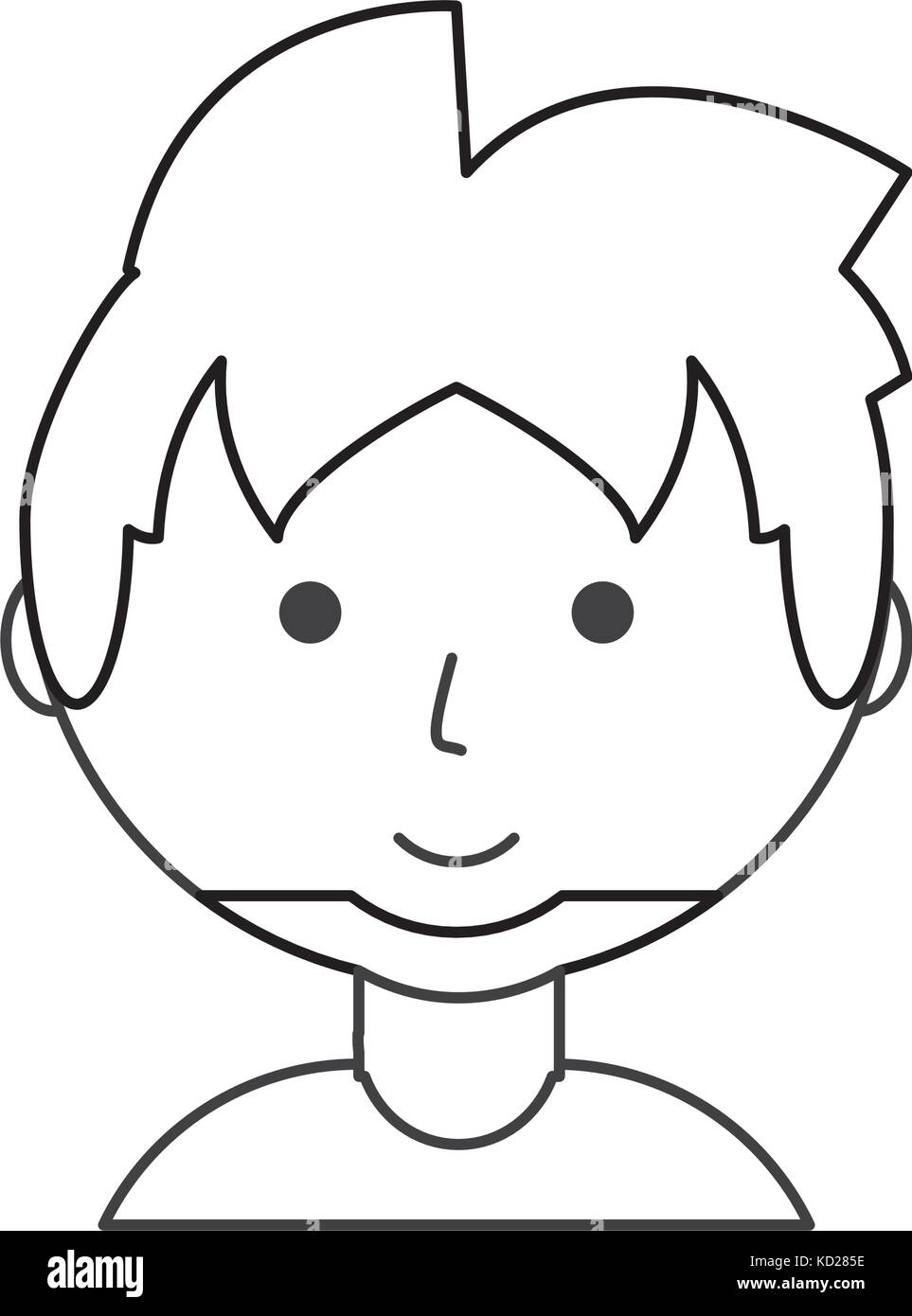 flat line uncolored young man face over white background vector ...