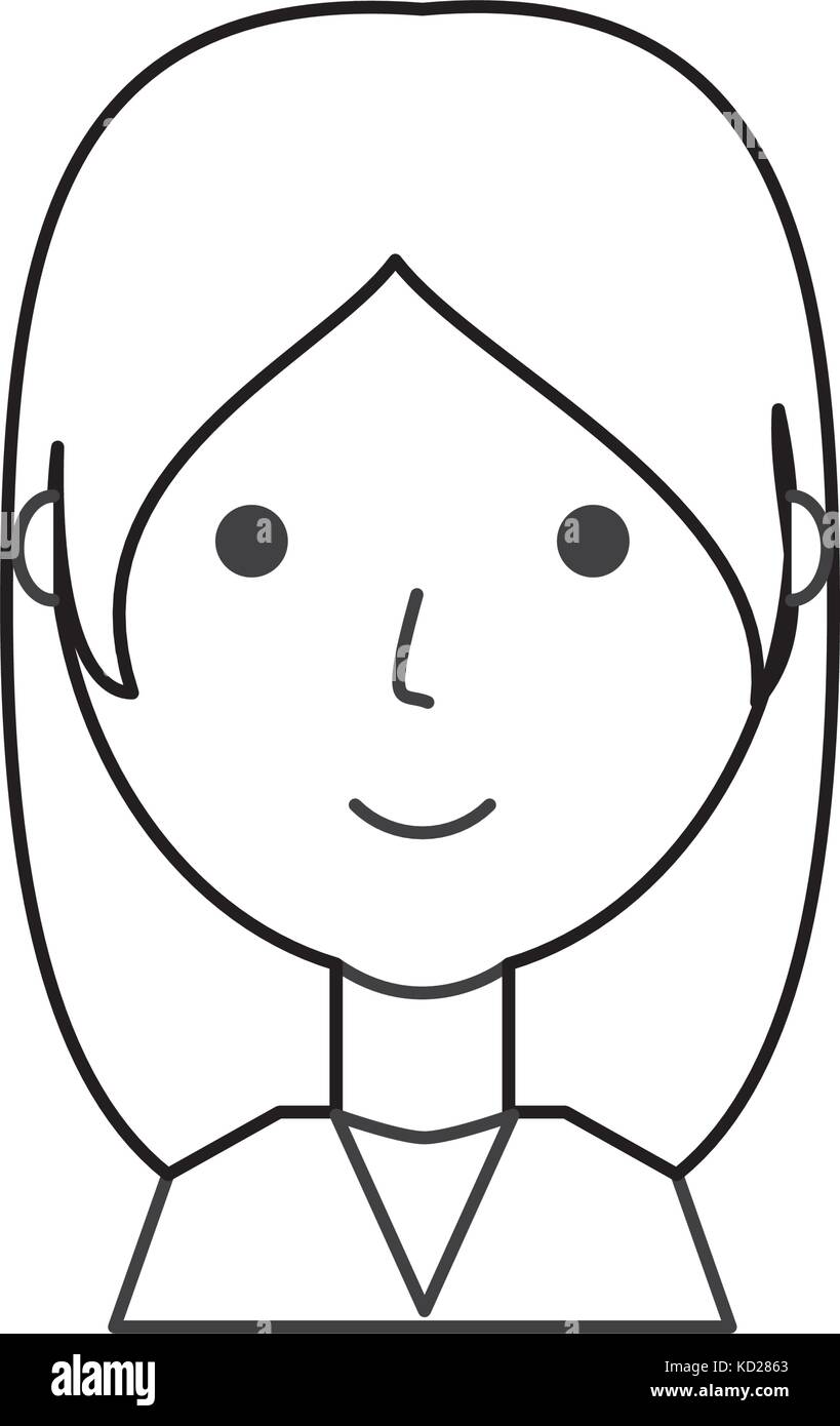 flat line uncolored woman face over white background vector ...