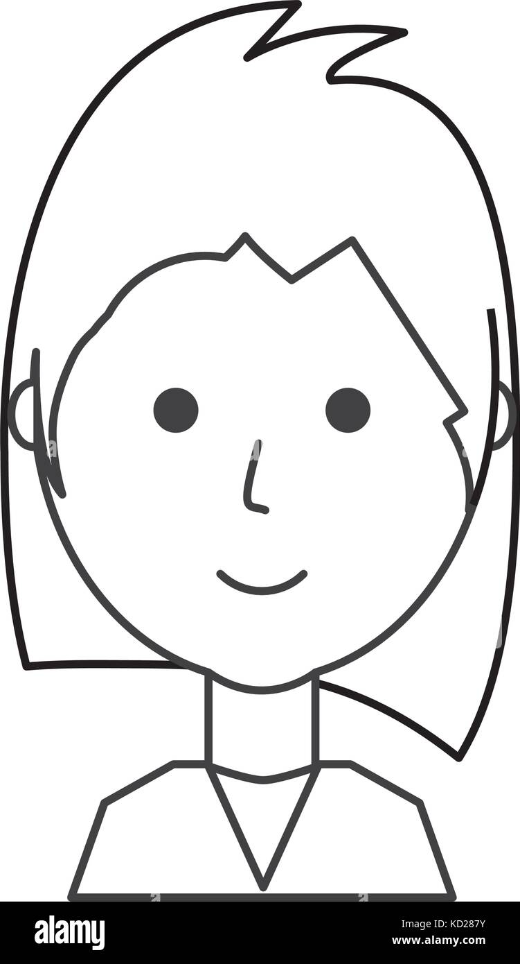 flat line uncolored woman face over white background vector ...