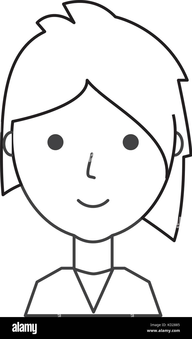 flat line uncolored woman face over white background vector ...