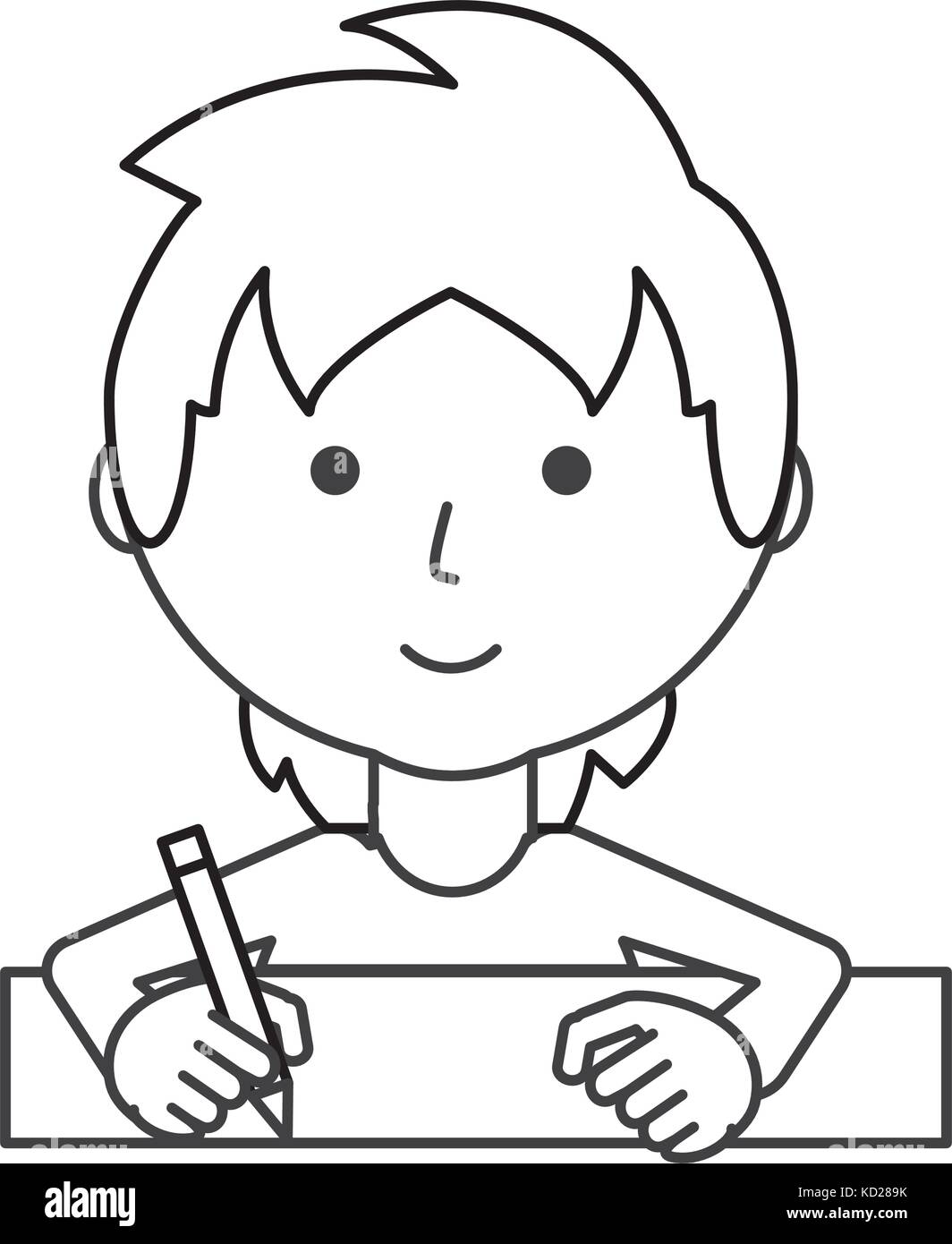 flat line uncolored man writing over white background vector ...