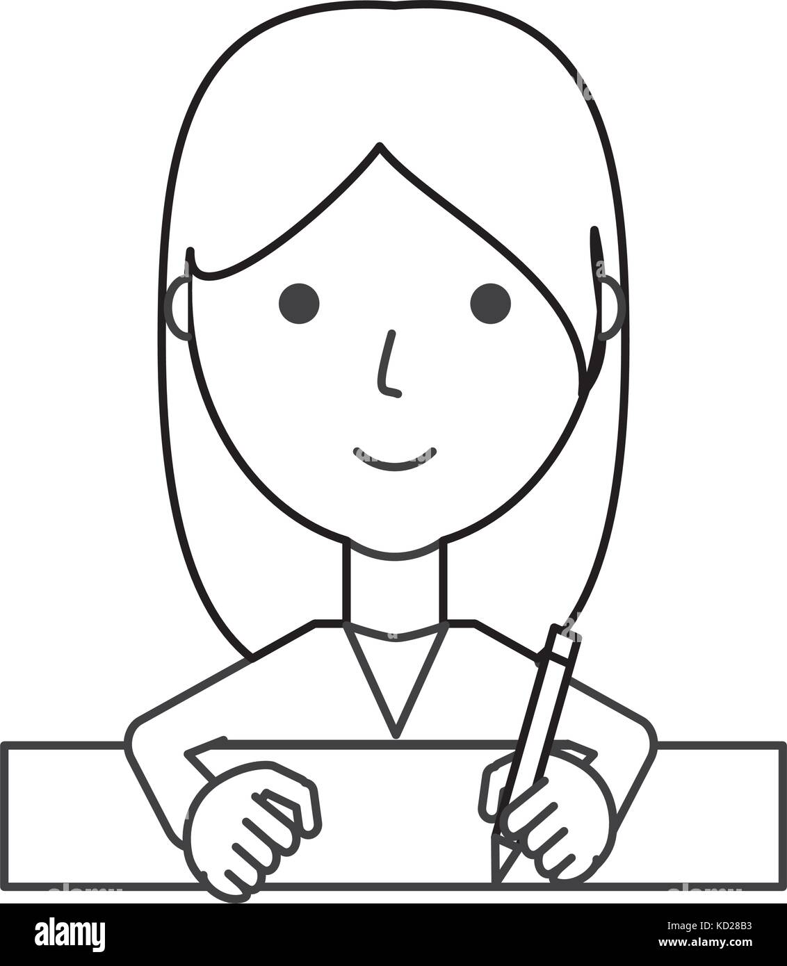 flat line uncolored woman writing over white background vector ...