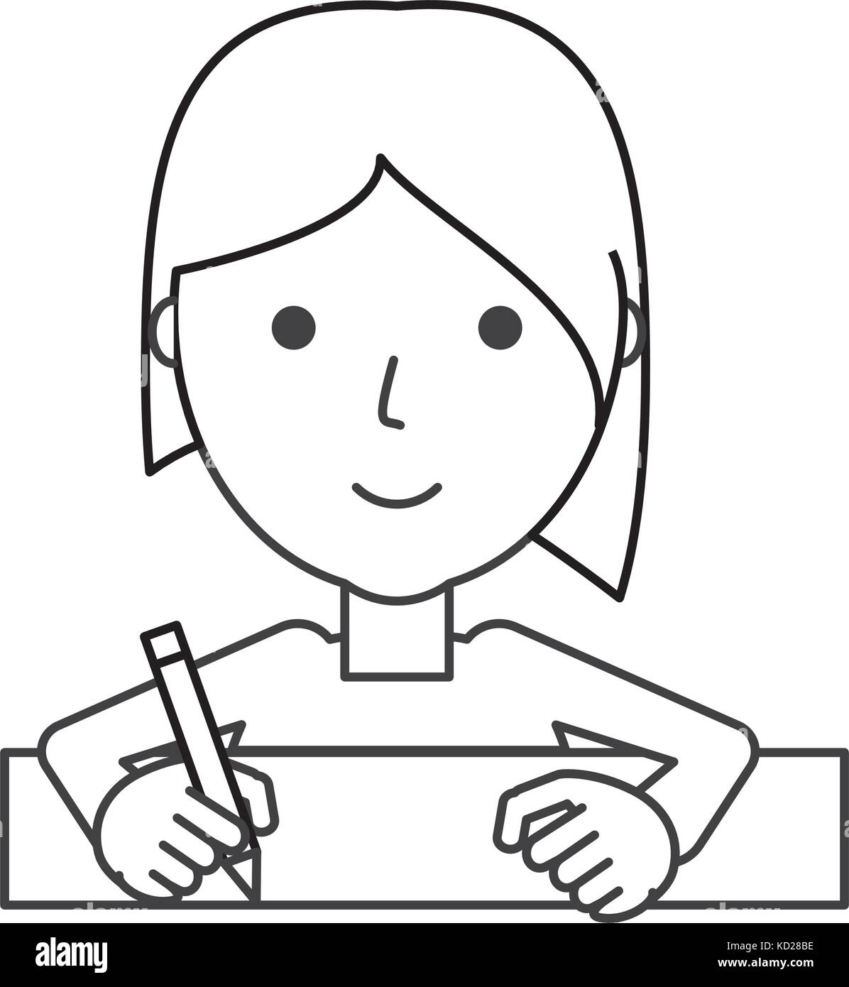 flat line uncolored woman writing over white background vector ...