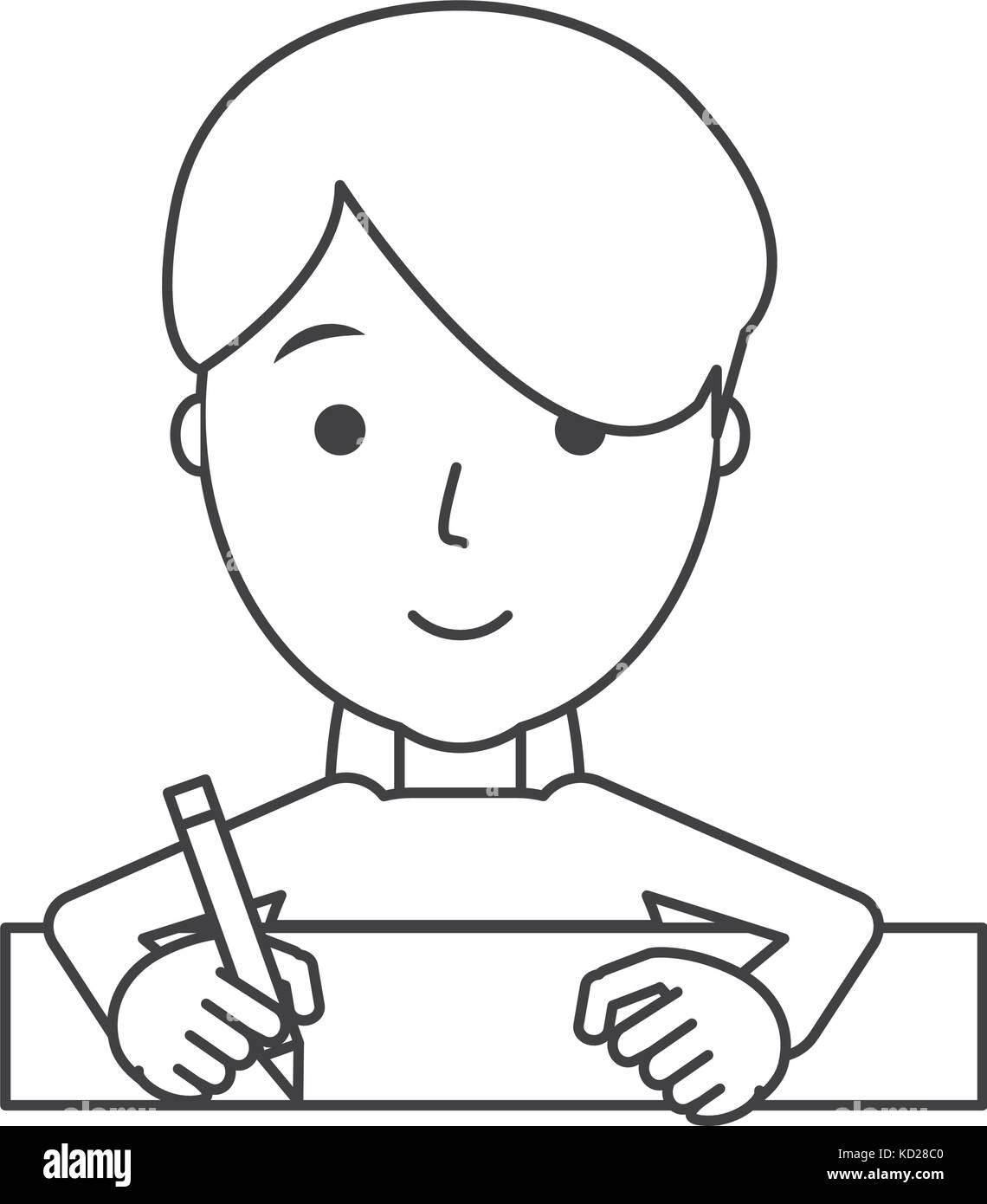 flat line uncolored woman writing over white background vector ...