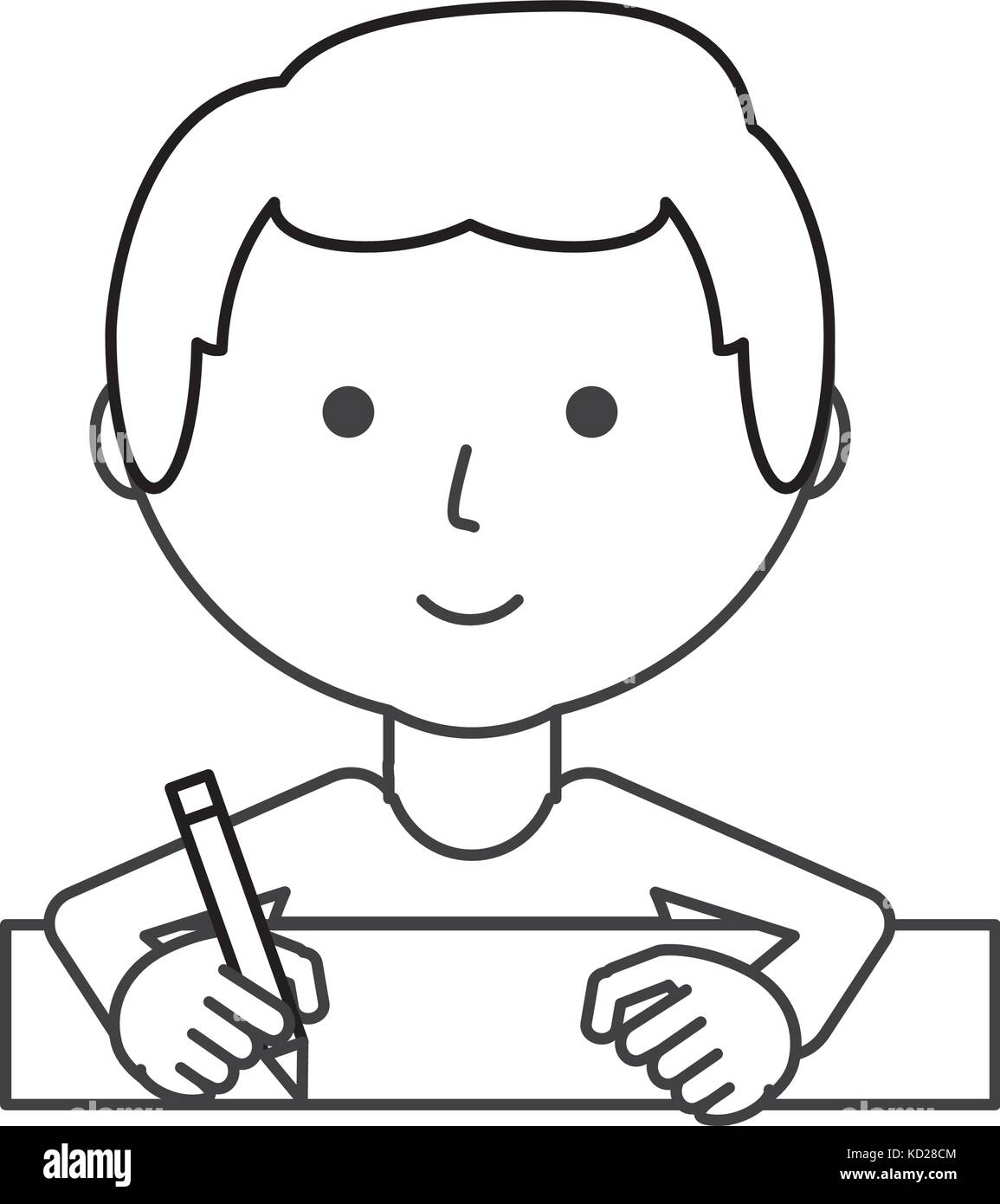 flat line uncolored man writing over white background vector ...