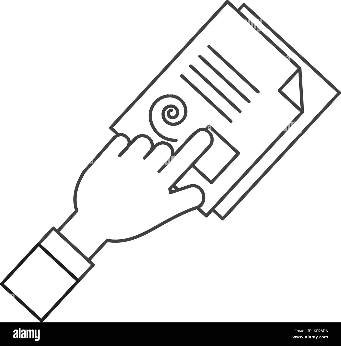 flat line uncolored hand with document over white background vector ...