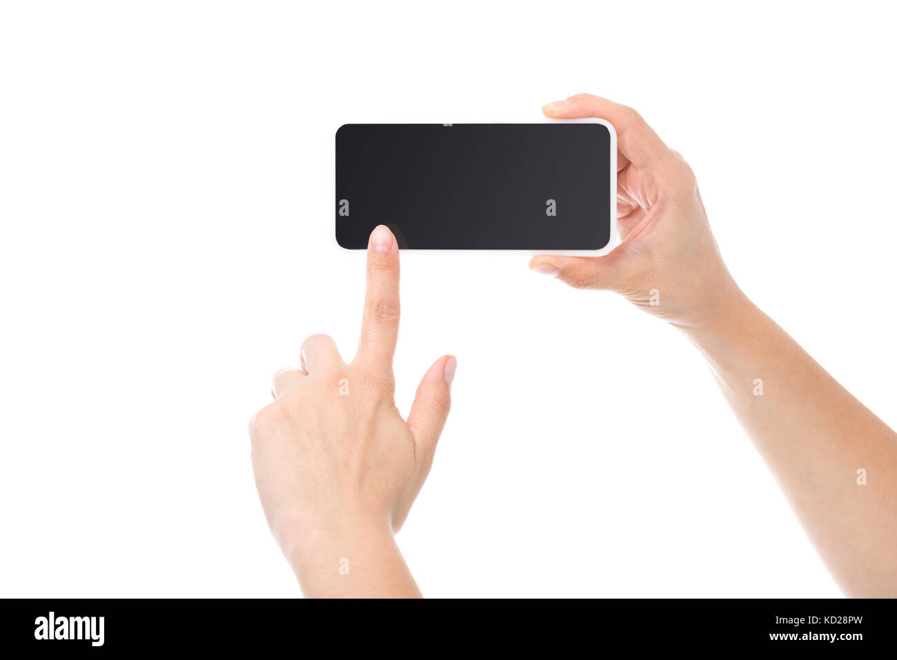 person pointing at smartphone screen Stock Photo - Alamy