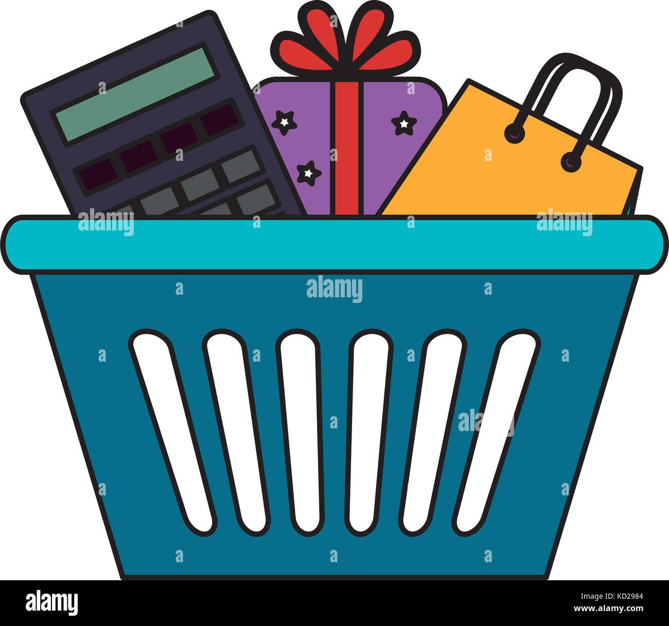 shopping basket with gift and calculator vector illustration design ...