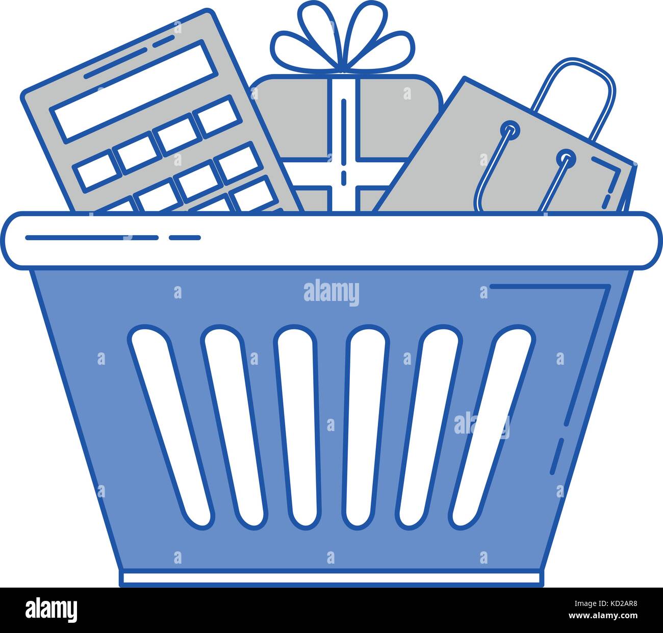shopping basket with gift and calculator vector illustration design ...