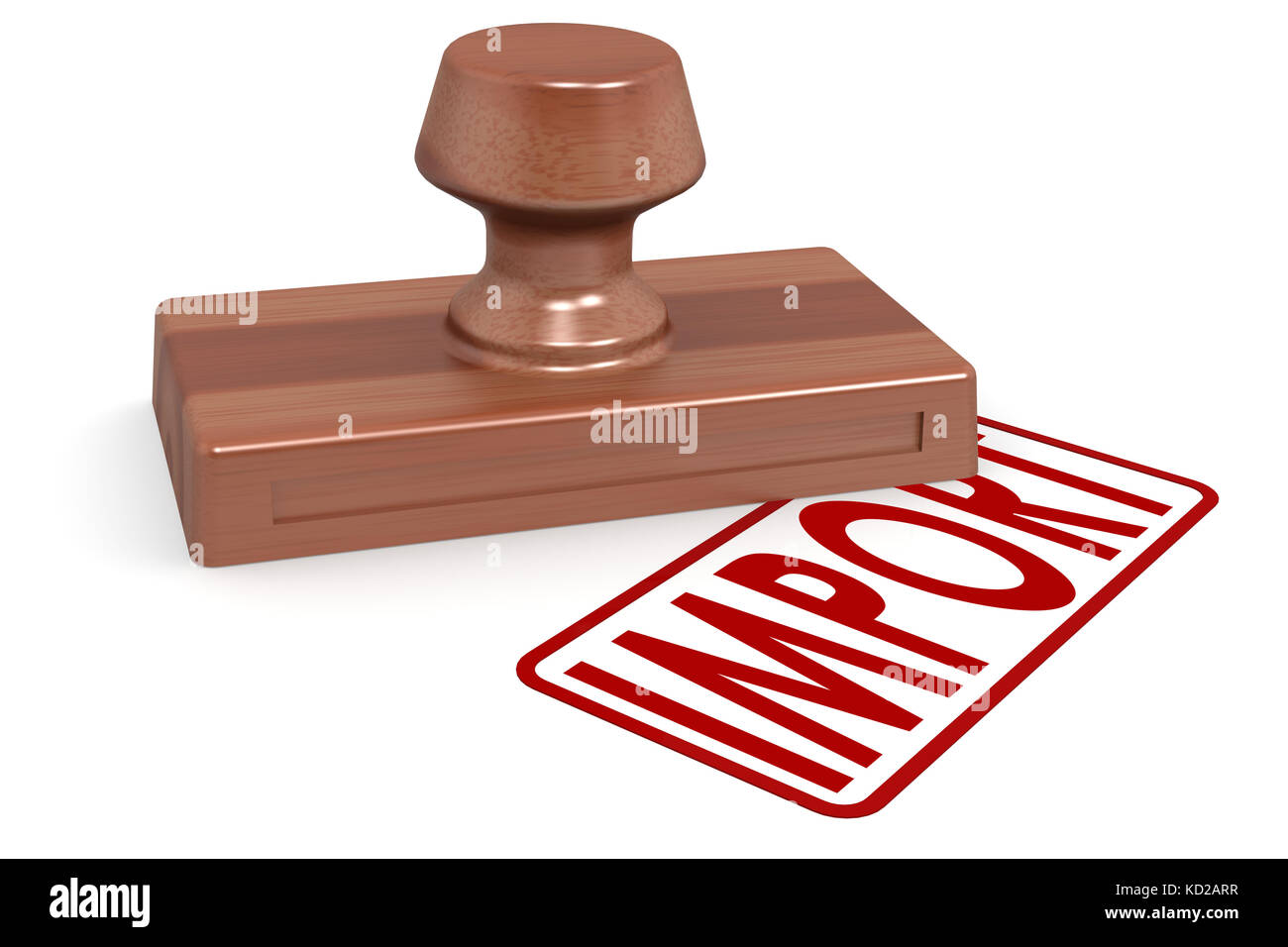 Wooden stamp import with red text image with hi-res rendered artwork ...