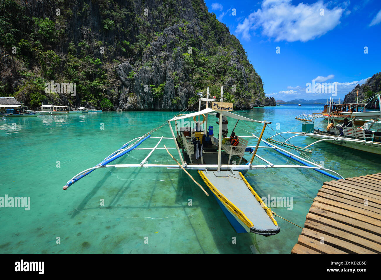 Coron, Philippines - Apr 9, 2017. Wooden boats docking on Coron Island ...