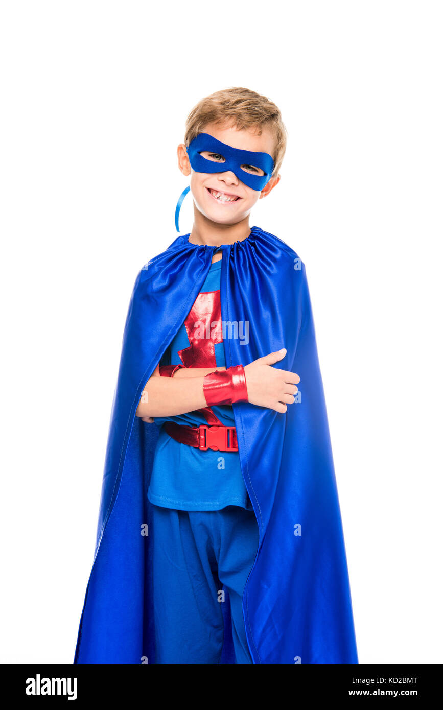 superhero boy with blue cape Stock Photo - Alamy