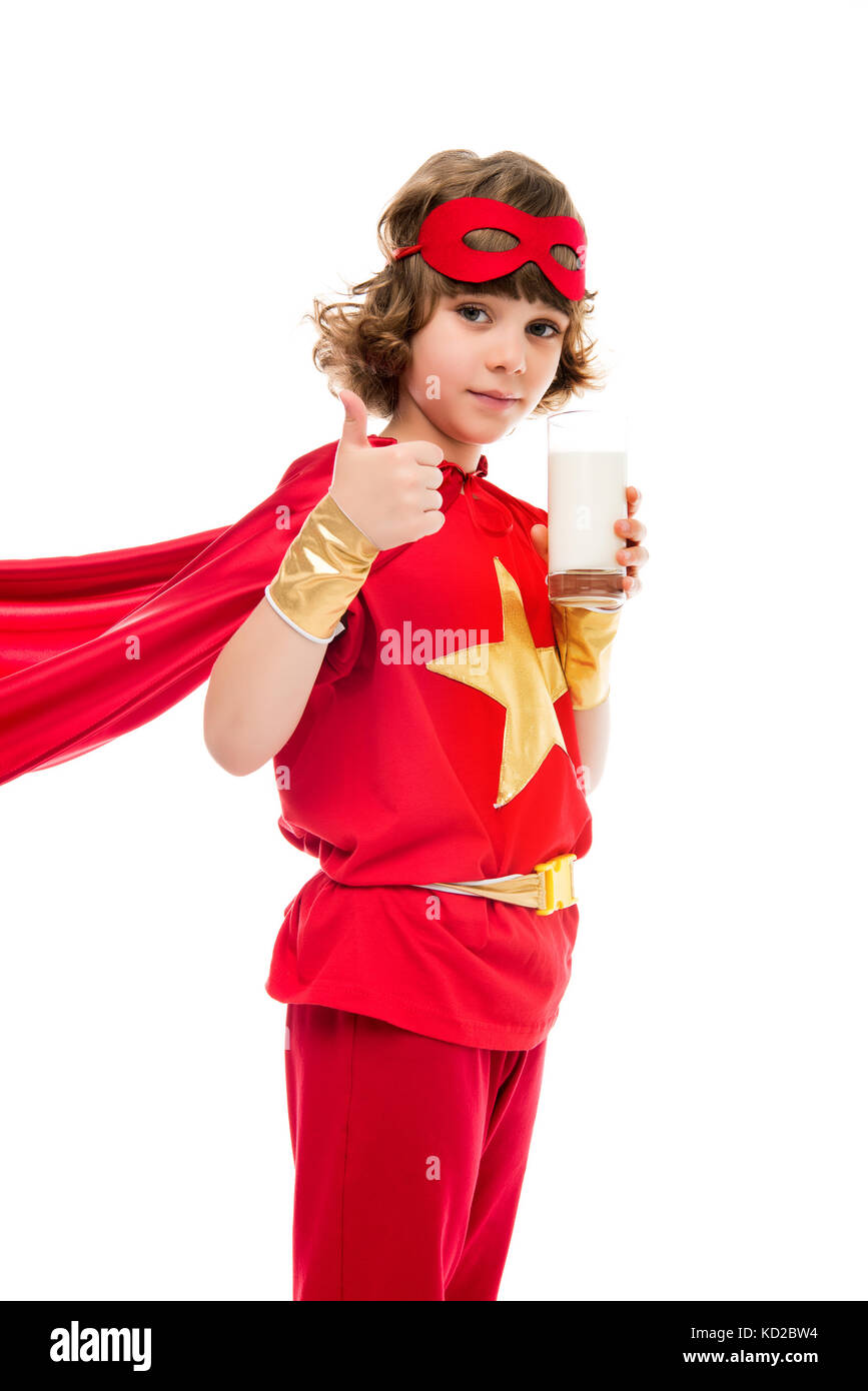 superhero boy with glass of milk Stock Photo - Alamy