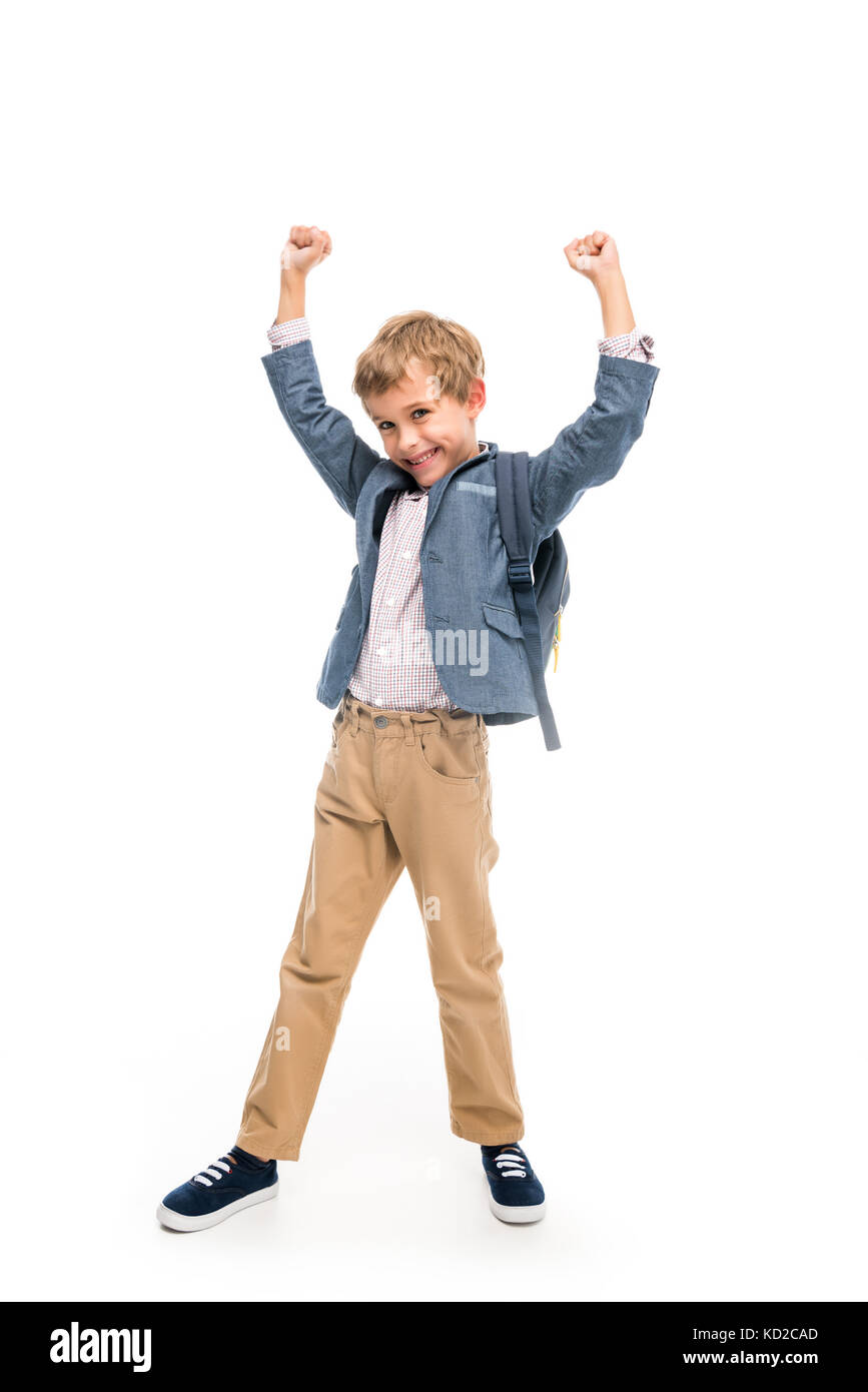 adorable schoolboy with backpack Stock Photo - Alamy