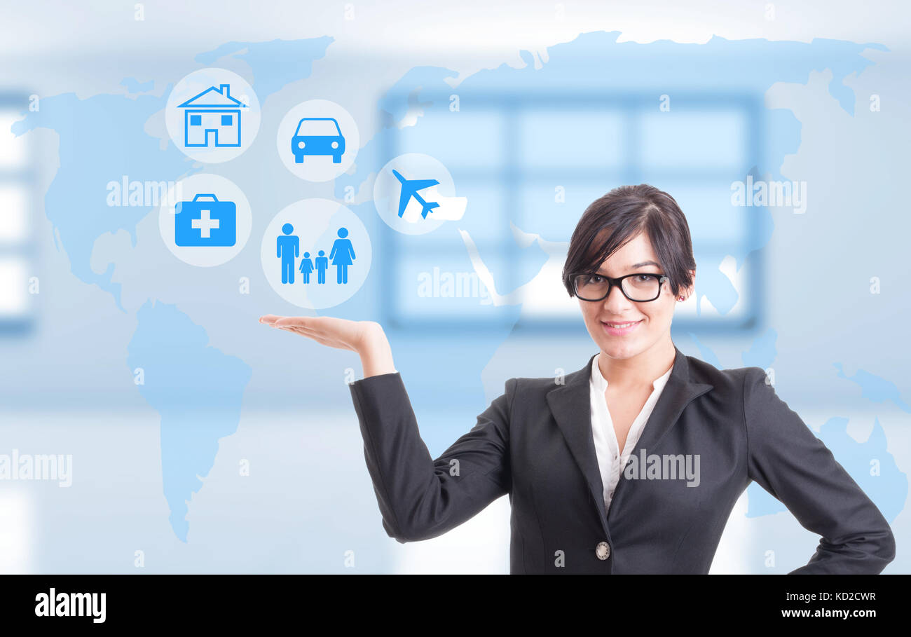 Female consultant showing different types of insurance for life, health ...