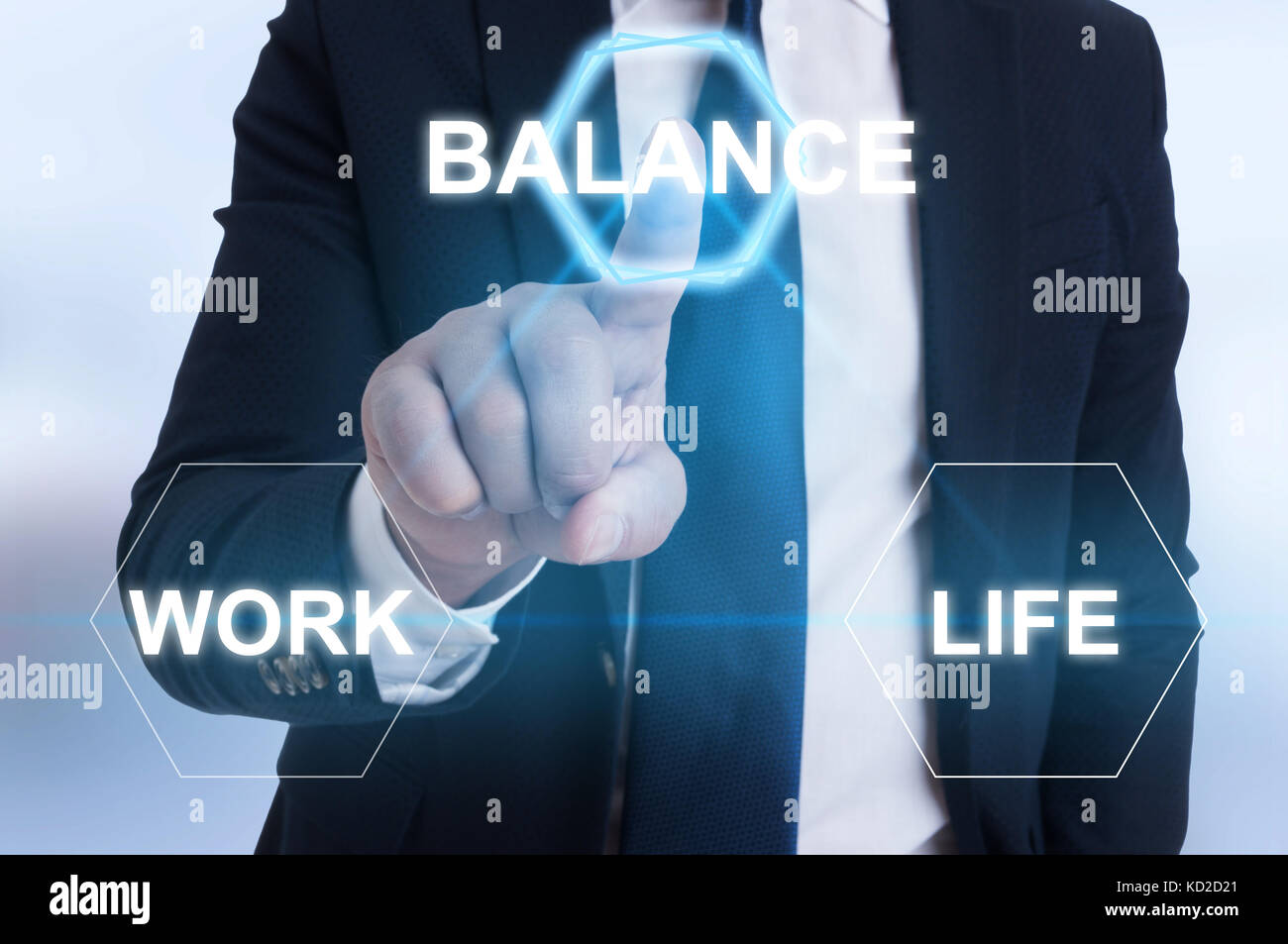 Entrepreneur hand pointing the balance icon between life and work Stock ...