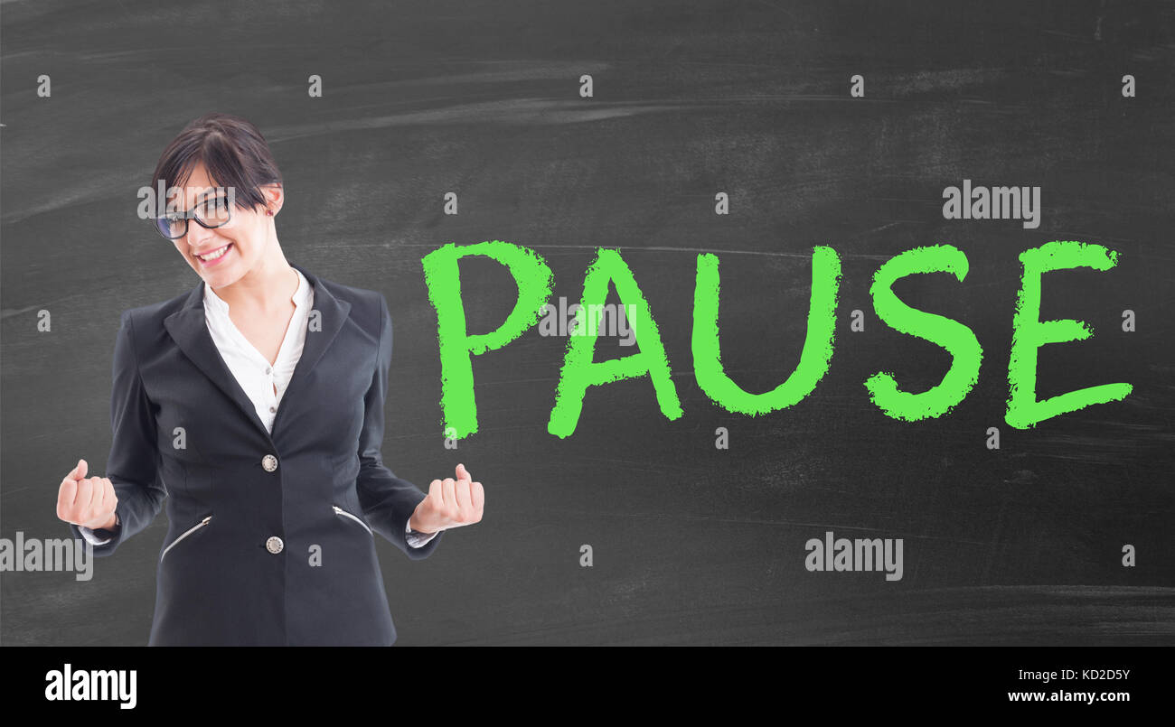 Cheerful young professor enjoying her school break or pause between ...