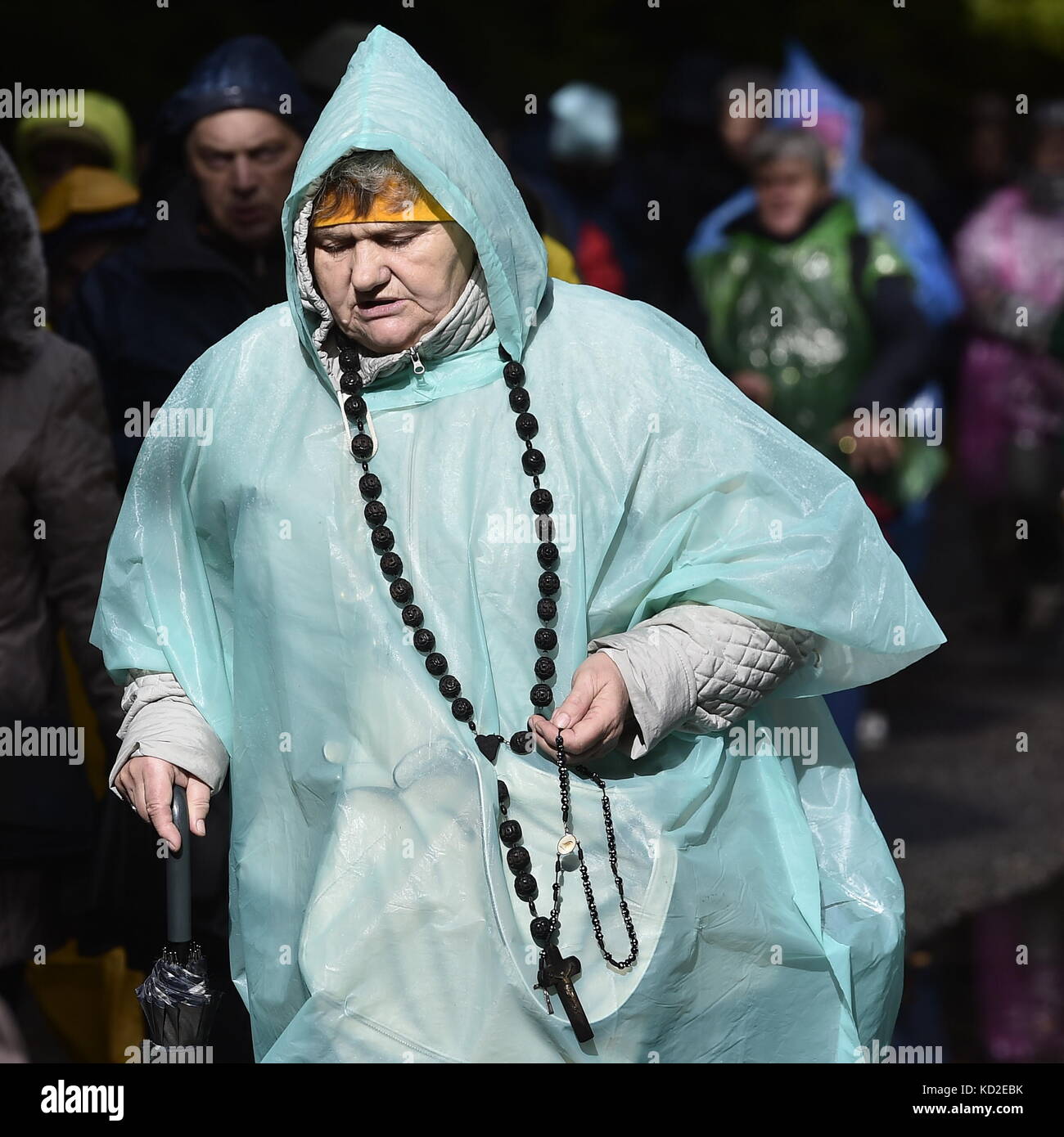 Hundreds of Polish pilgrims pray during the procession at the Polish ...