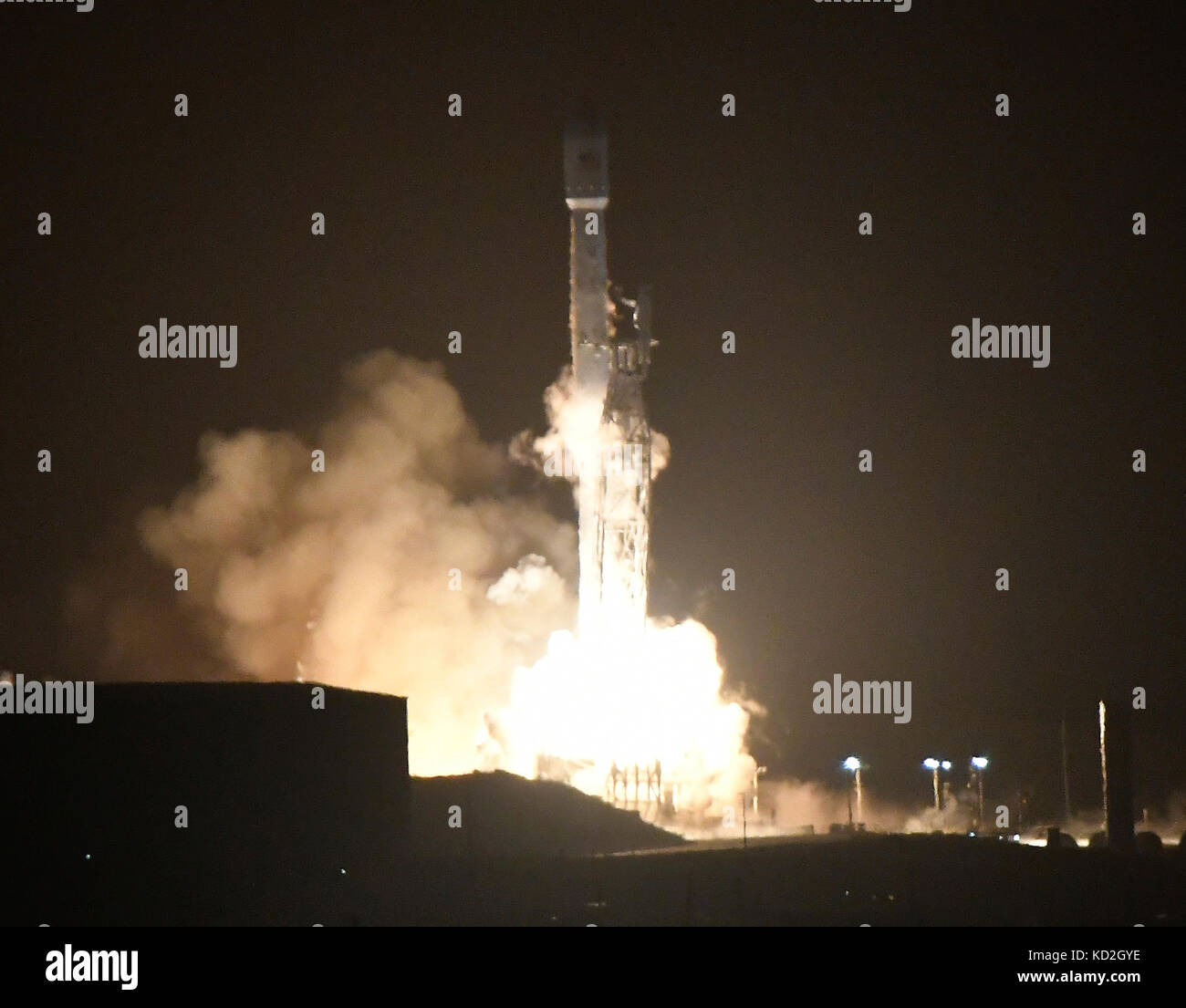 Vandenberg AFB, CA. 9th Oct, 2017. SpaceX launches a Falcon 9 rocket at ...