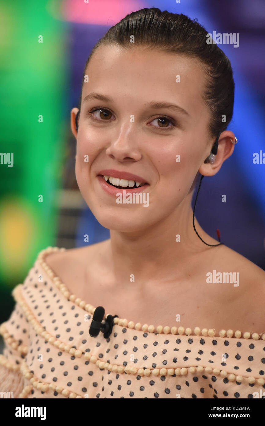 Madrid, Spain. 9th Oct, 2017. Actress Millie Bobby Brown during the TV ...
